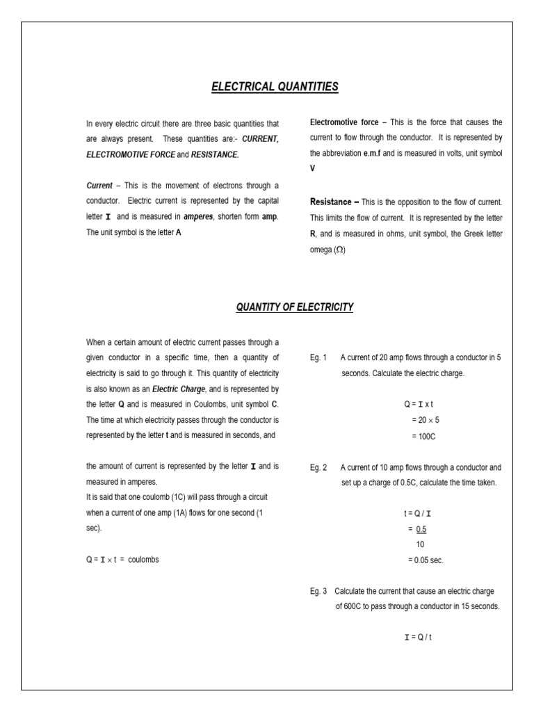 Quantity of Electricity | PDF | Electrical Resistance And Conductance | Series And Parallel Circuits