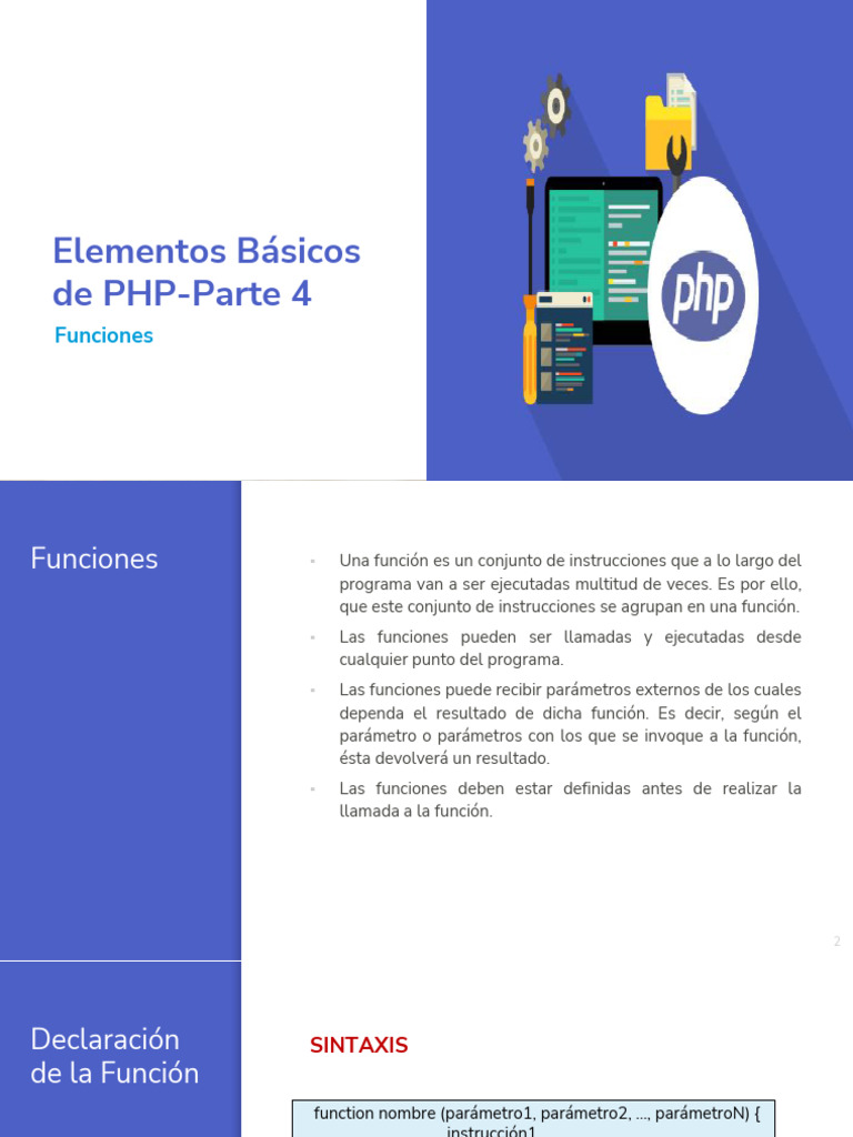 Elementos de PHP-FUNCIONES | PDF | Variable (Matemáticas) | Función (Matemáticas)