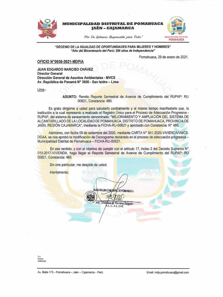 Ofc. N°0030-2020-Mdp | PDF