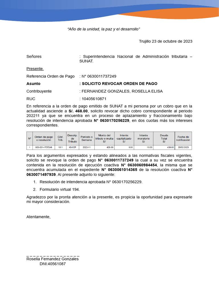 Modelo de Carta para Formulario 194 | PDF