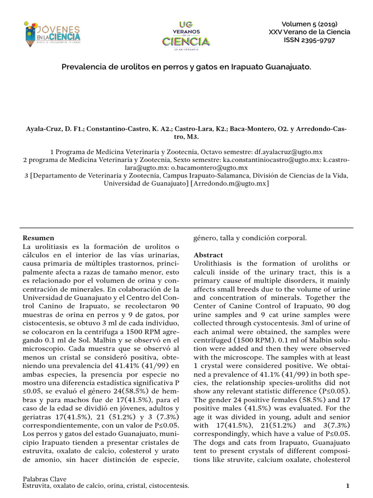 Prevalencia de Urolitos en Perros y Gatos en Irapuato Guanajuato | PDF ...