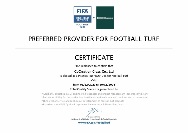 FIFA-Certification-CCGrass - 2022 12 01-2024 11 30 | PDF