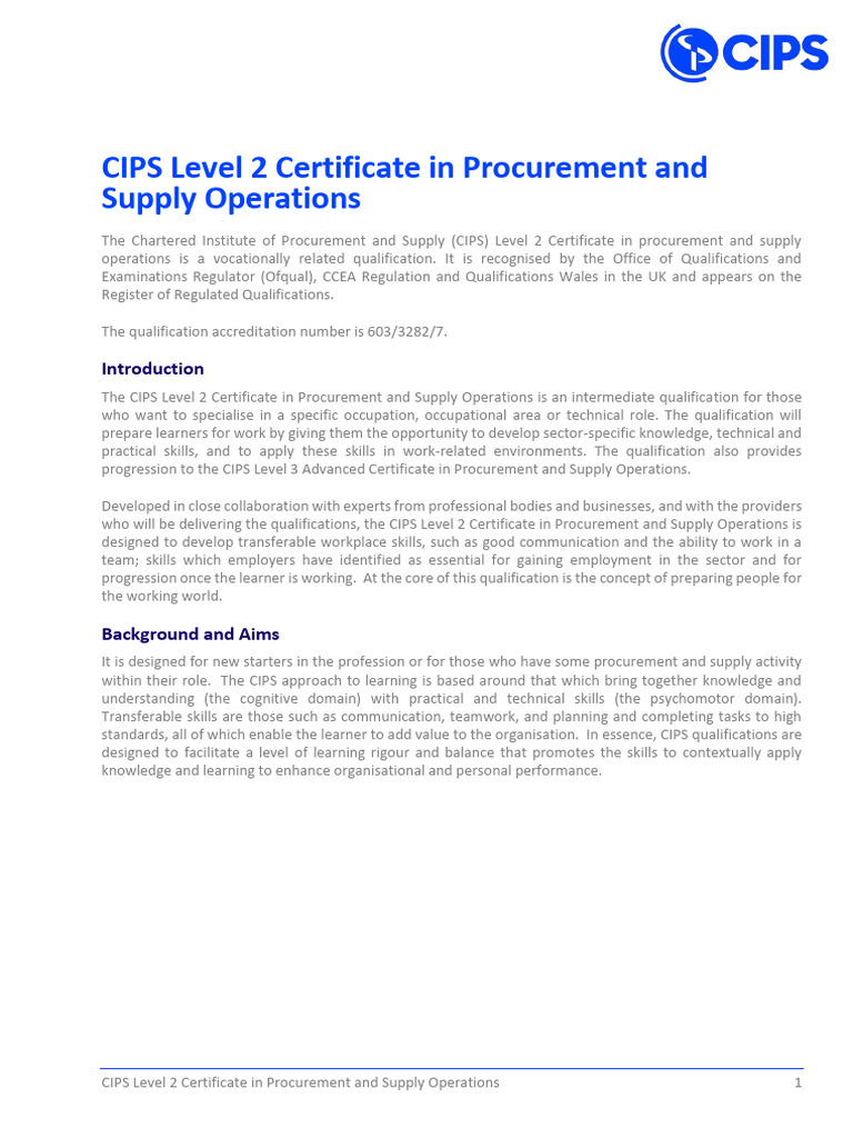 CIPS Level 2 Procurement Certificate Overview | PDF | Procurement ...