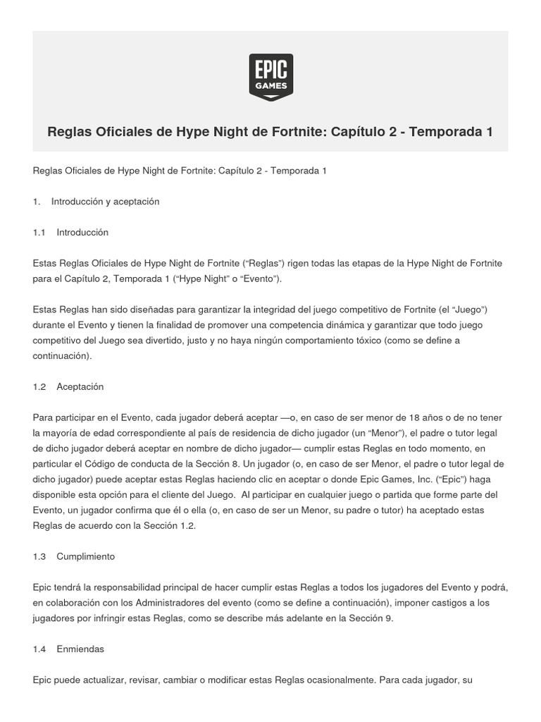 Reglas Oficiales de Hype Night de Fortnite - Capítulo 2 - Temporada 1 | Descargar gratis PDF ...