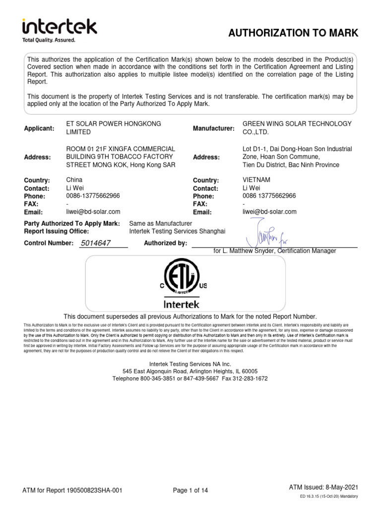 UL61215 Certificado Paneles | PDF | Photovoltaics | Renewable Electricity