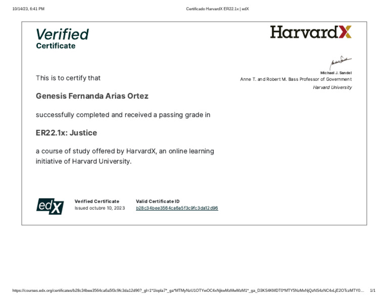 Certificado HarvardX ER22.1x - EdX | PDF