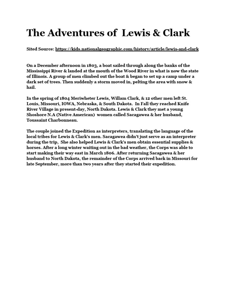 The Adventures of Lewis & Clark | PDF