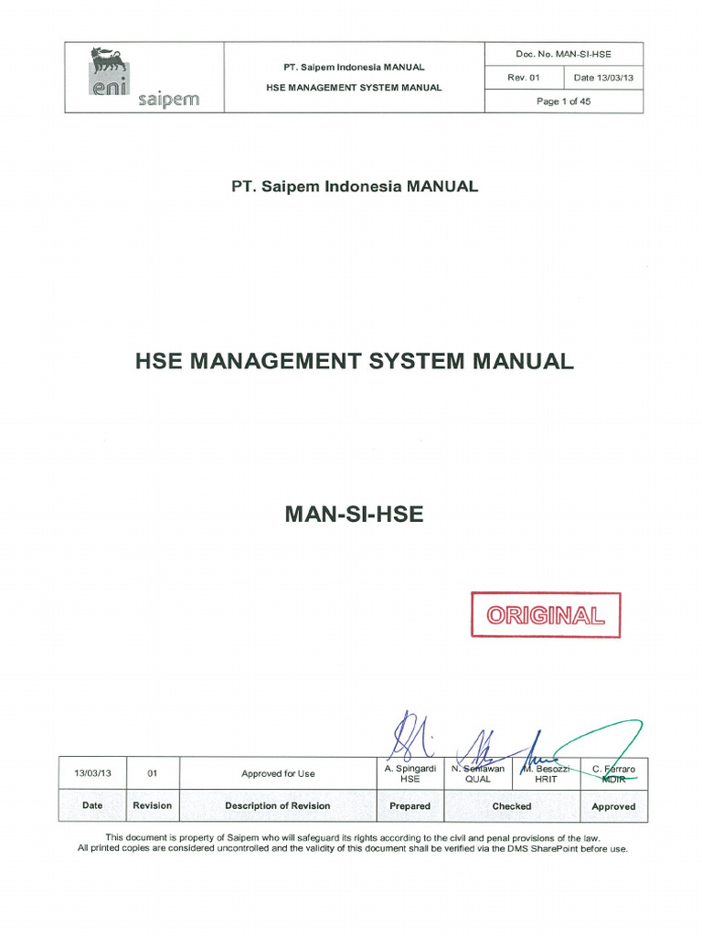 Att. 3.7.a.1 MAN-SI-HSE HSE Management System Manual | Download Free ...