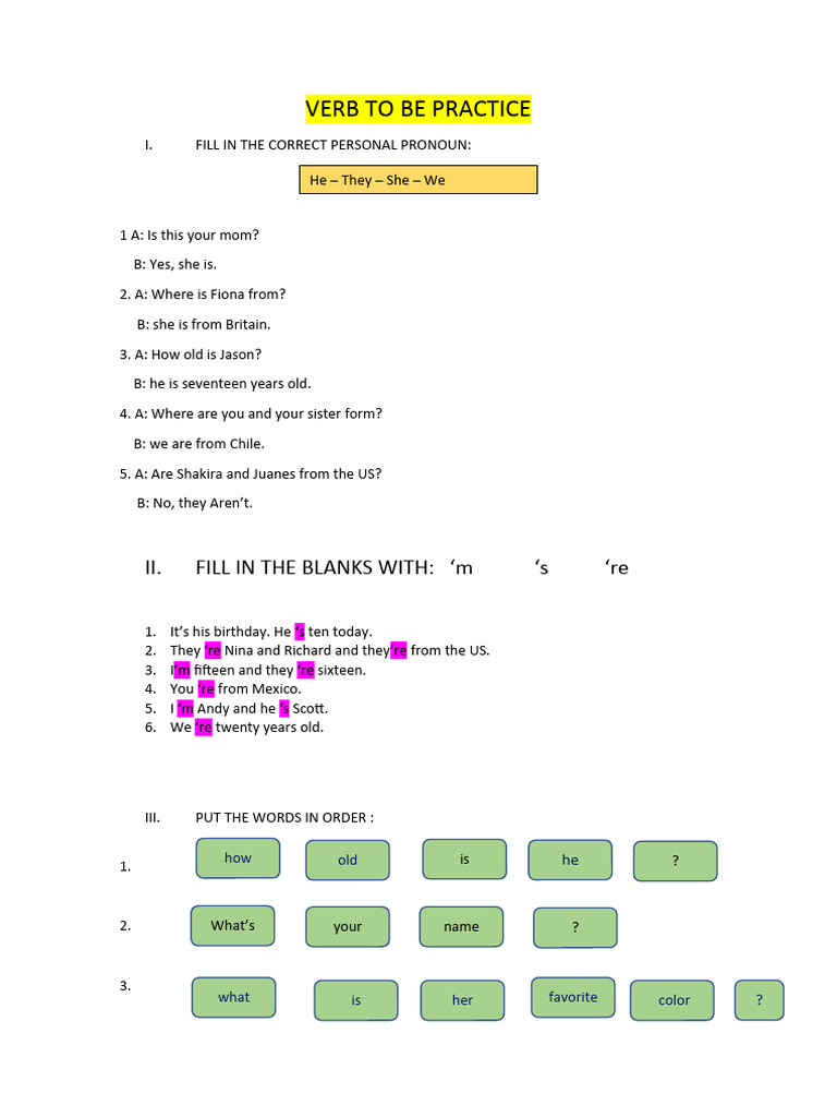 Verb To Be Practice | PDF | Language Families | Linguistics