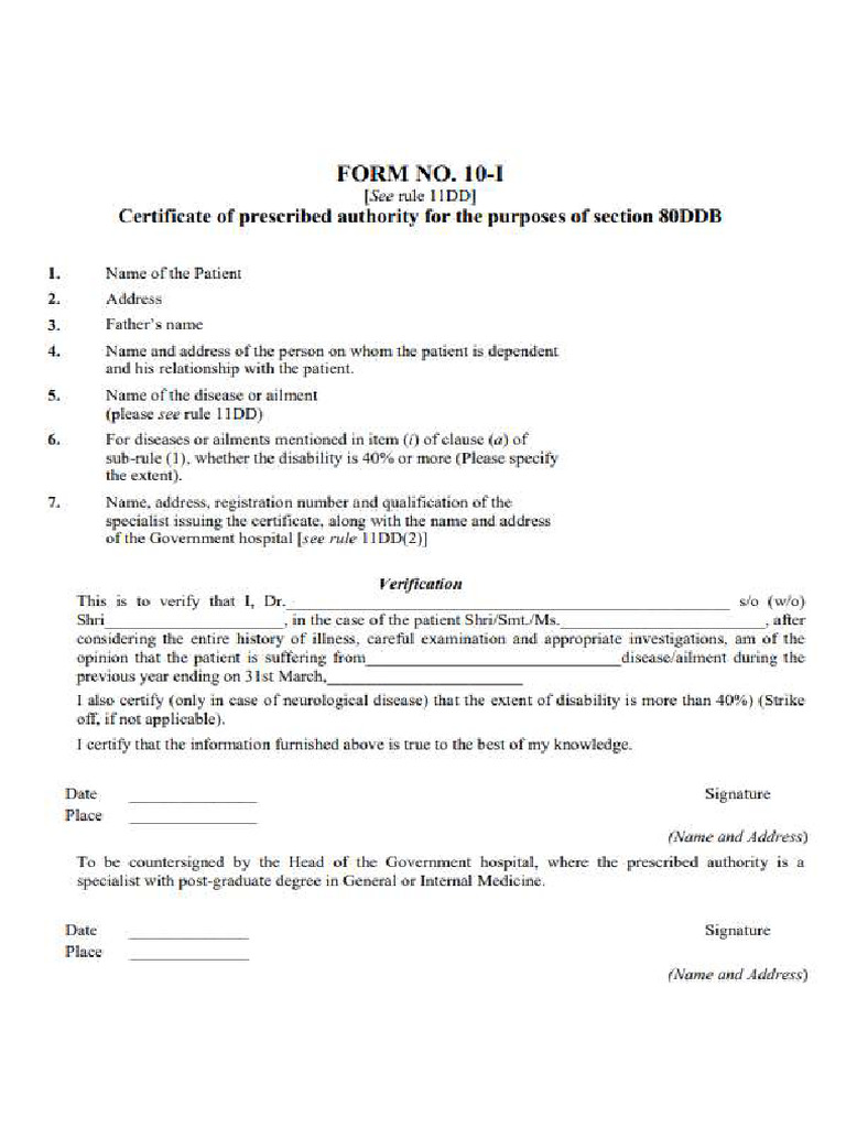 Section 80DDB Form Format | PDF