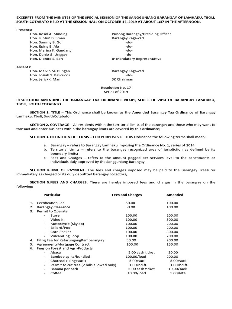 Barangay Tax Ordinance-Amended 2019 | PDF | Government