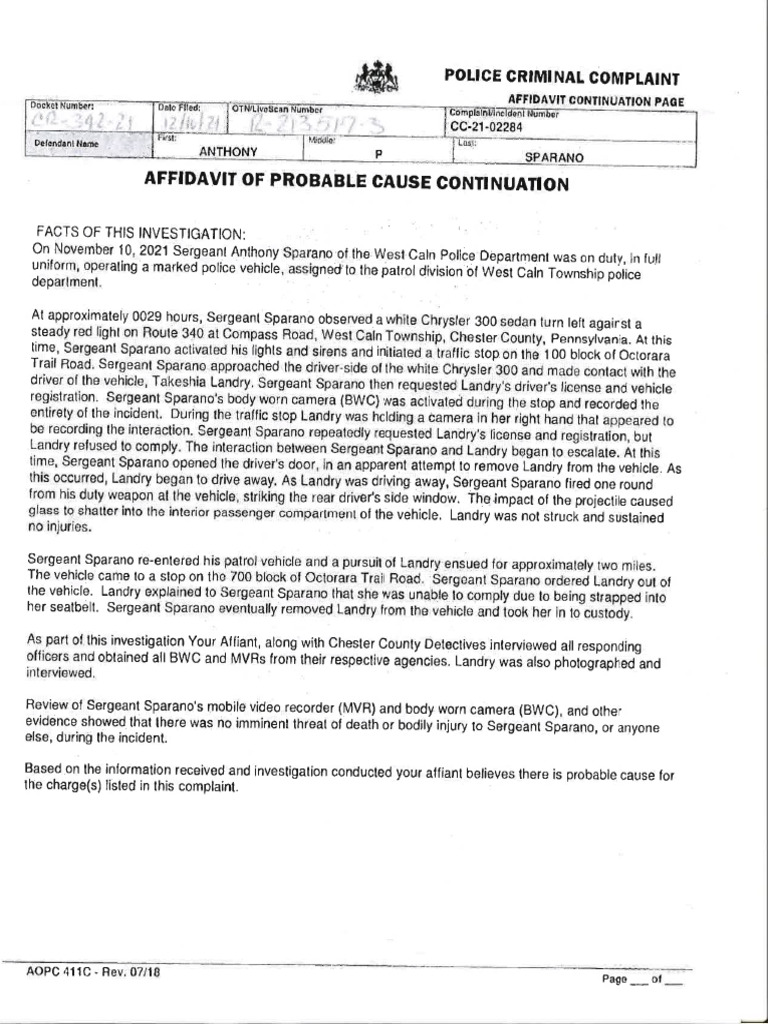 Affidavit Of Probable Cause Continuation Anthony P Sparano Pdf