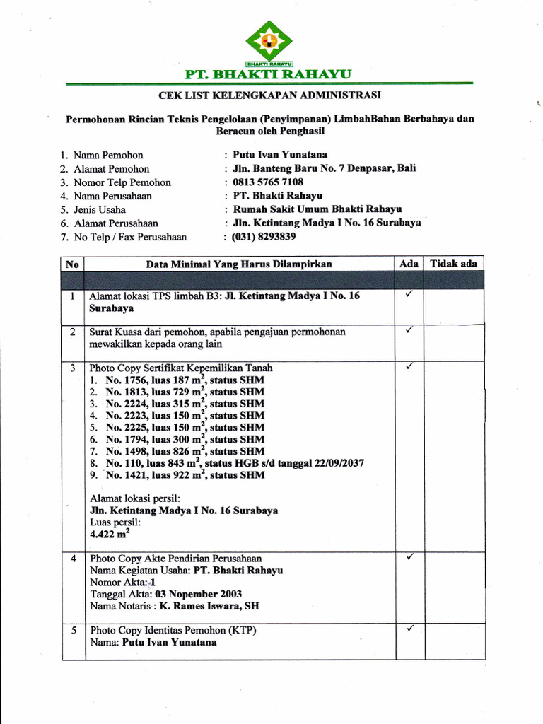 Checklist Kelengkapan Administrasi | PDF