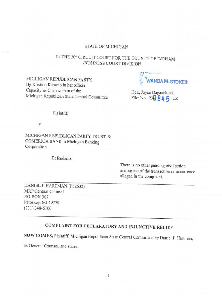 Filed Copy of MI Lawsuit Between GOP Entities | PDF