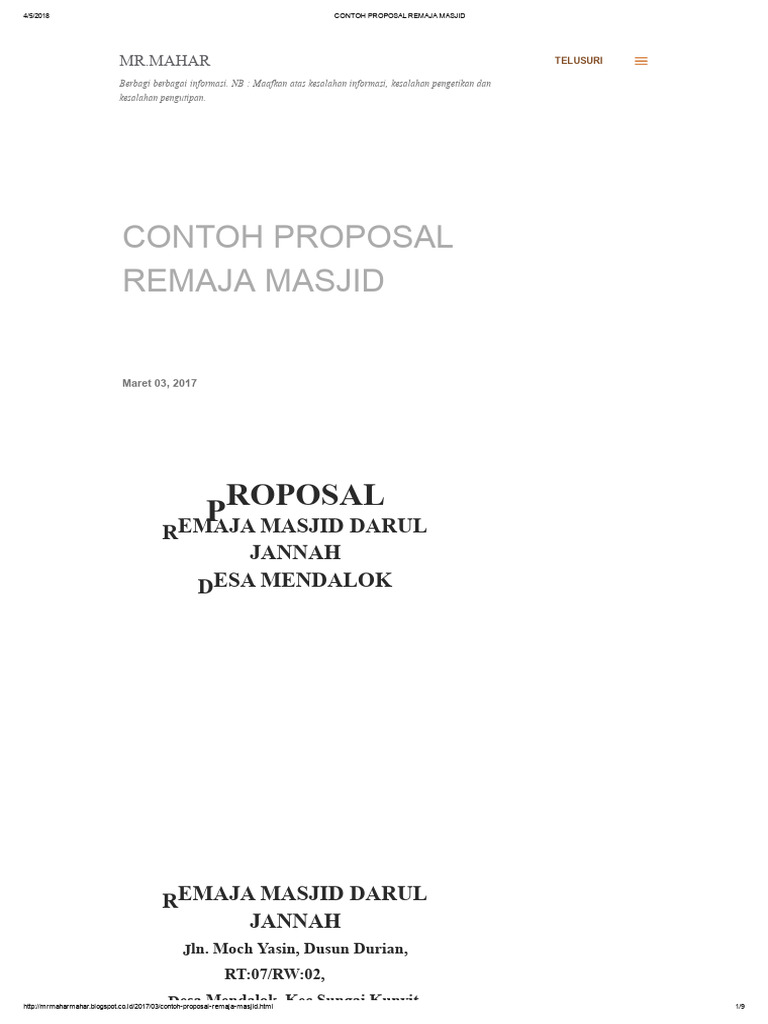 Contoh Proposal Remaja Masjid | PDF