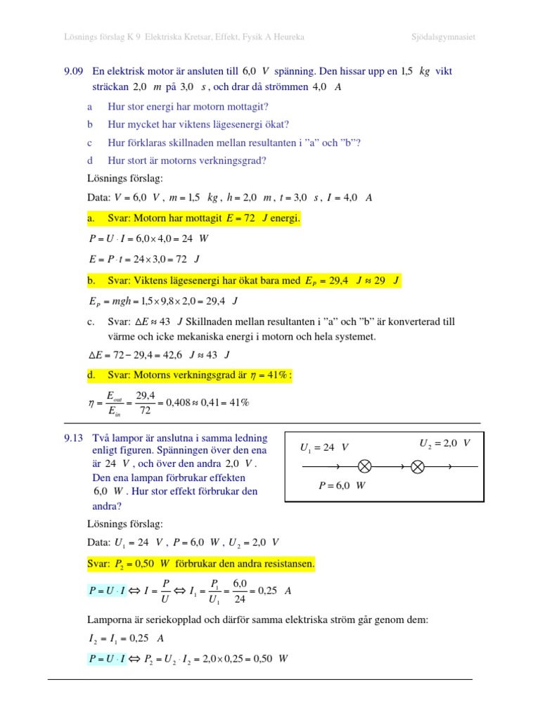 Lösningsförslaf Problem K9 SV FyA Heureka | PDF