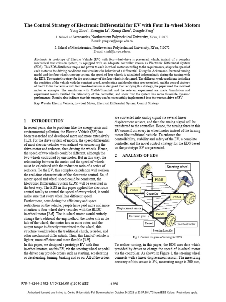 The Control Strategy of Electronic Differential For EV With Four In ...