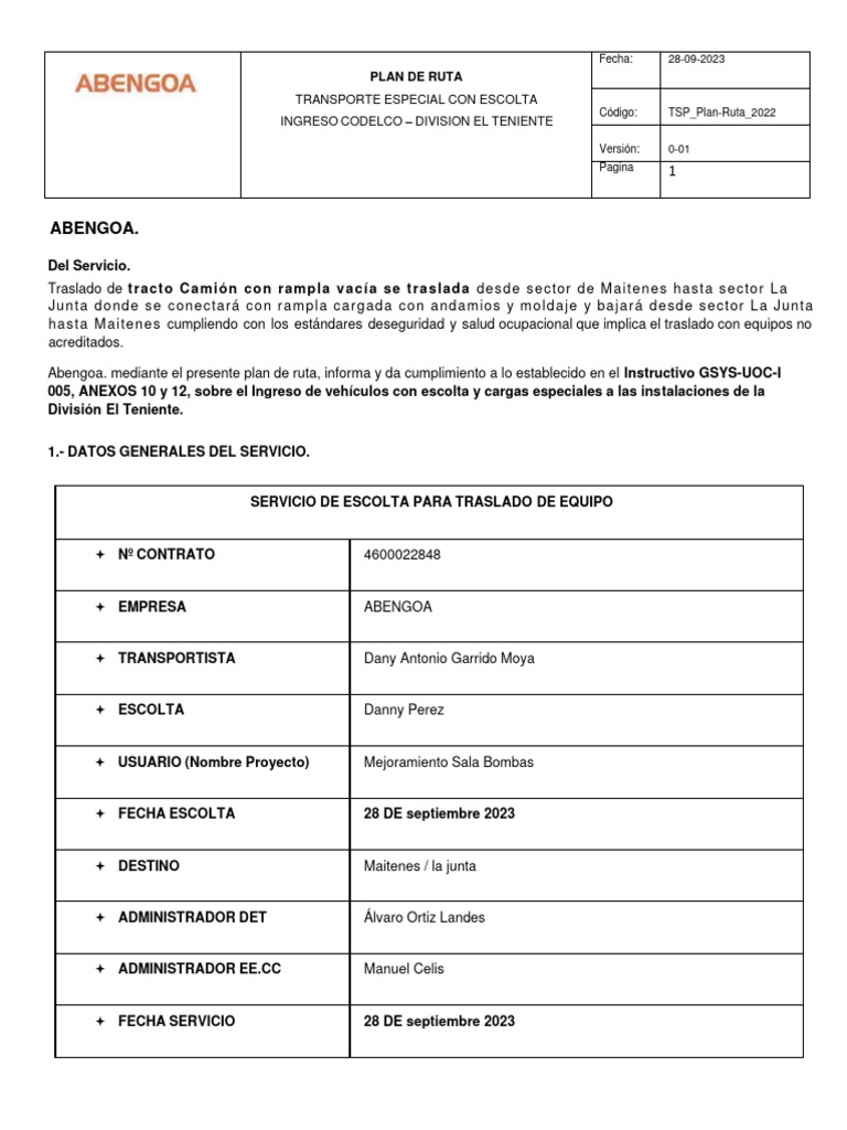 Plan de Ruta ABENGOA Tracto Camion Con Rampla | Descargar gratis PDF ...