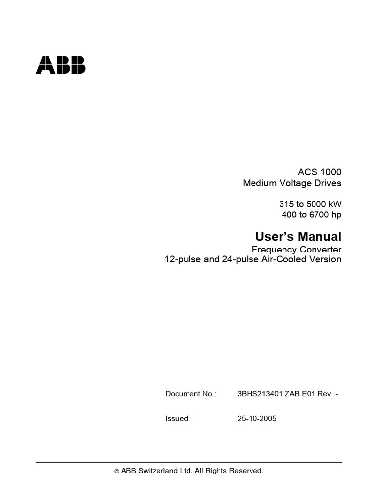ACS 1000 User Manual Overview | PDF | Electrical Wiring | High Voltage