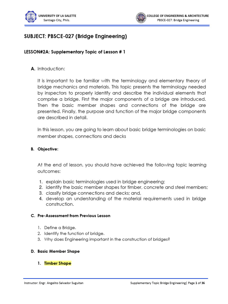 Bridge Engineering Lesson 2A | PDF | Bridge | Beam (Structure)