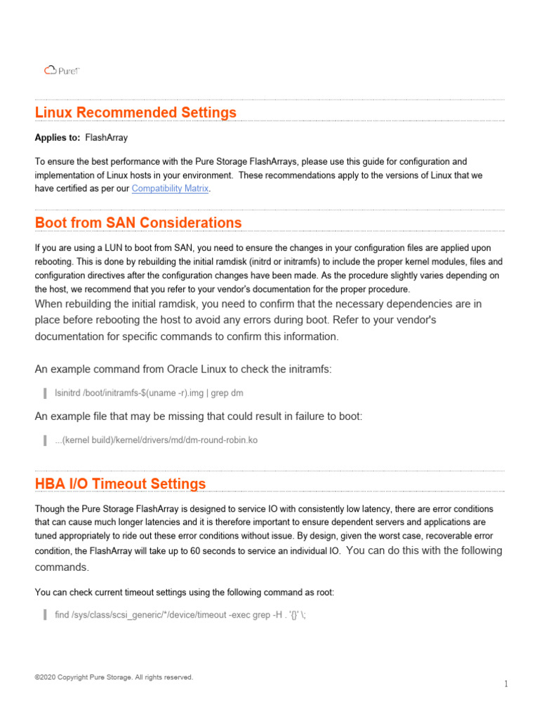 Pure Storage Linux Recommended Settings | PDF | Scheduling (Computing) | Software