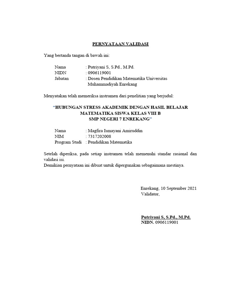 Contoh Lembar Validasi Instrumen | PDF | Karier & Perkembangan