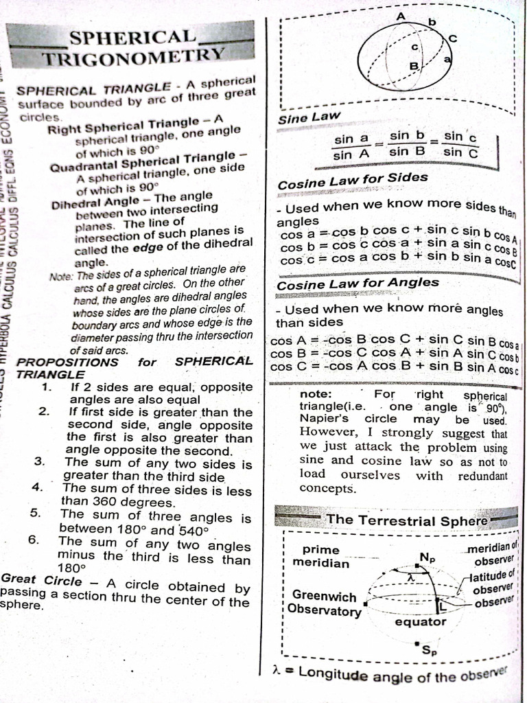 Spherical Trigonometry Lesson | PDF