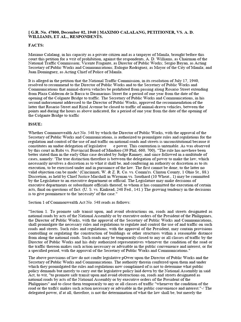 Calalang v. Williams 70 Phil. 726 (1940) | PDF | Justice | Crime & Violence