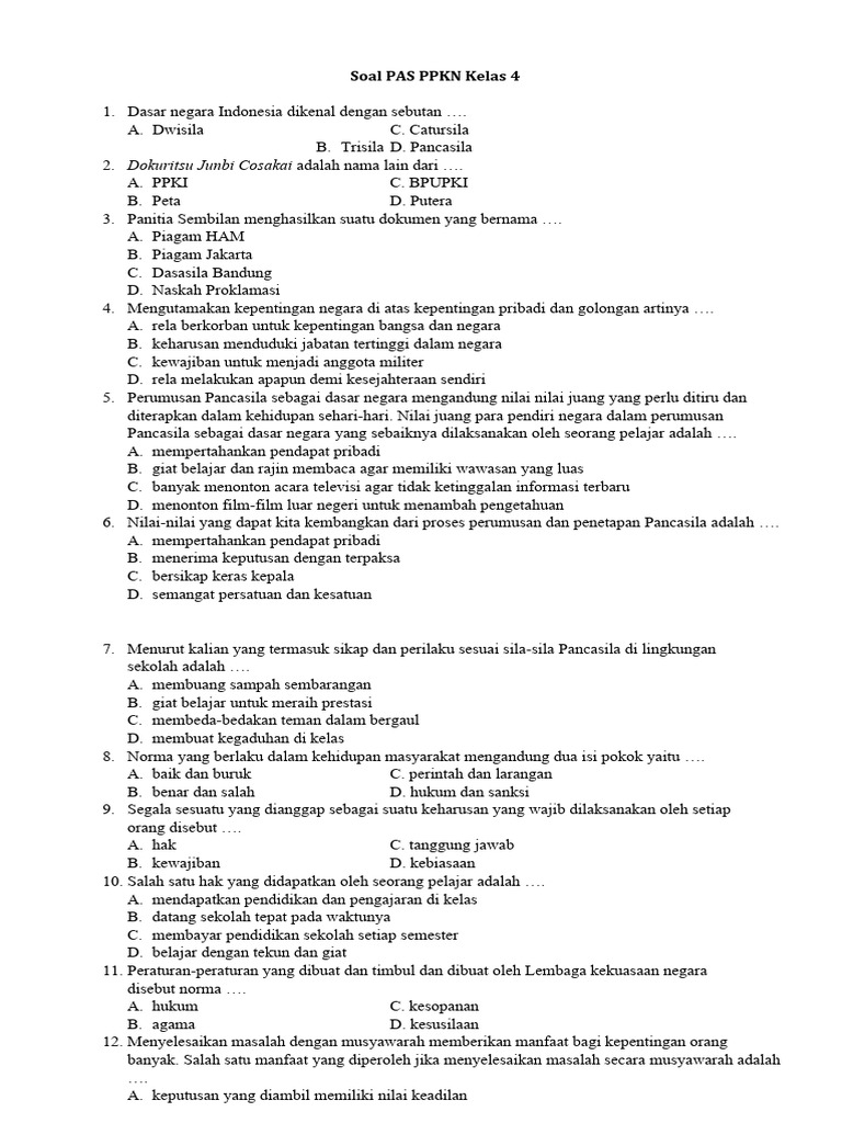 Soal PAS PPKN Kelas 4 | PDF