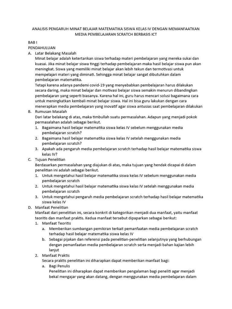 Analisis Pengaruh Minat Belajar Matematika Siswa Menggunakan Media Pembelajaran Scratch Berbasis ...