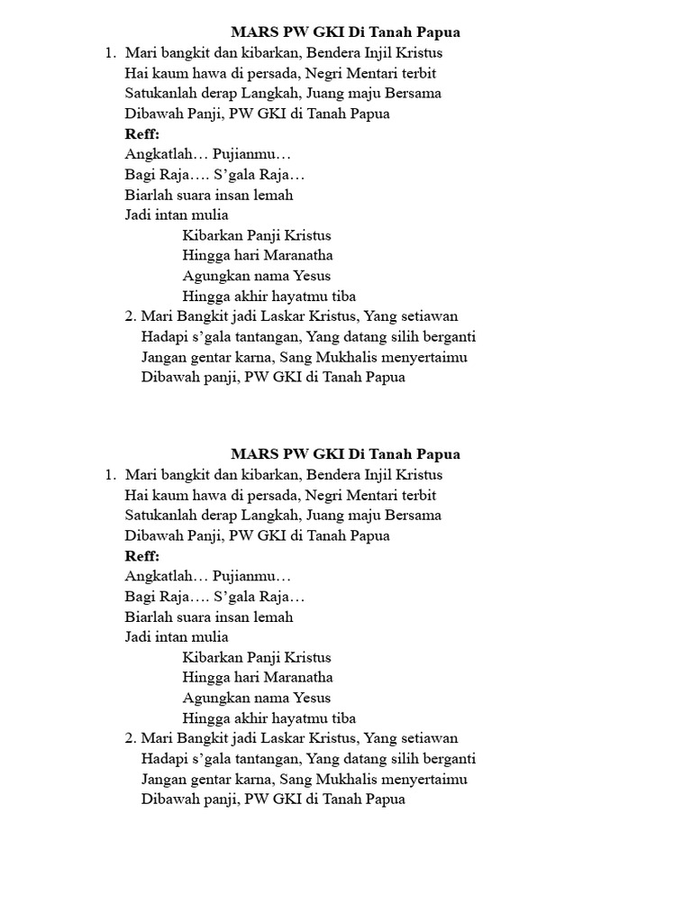 MARS PW GKI Di Tanah Papua | PDF