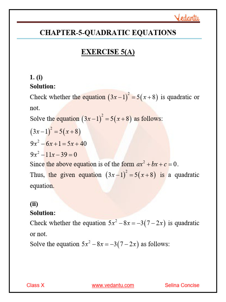 Selina Concise Mathematics Class 10 ICSE Solutions For Chapter 5 - Quadratic Equations | PDF ...