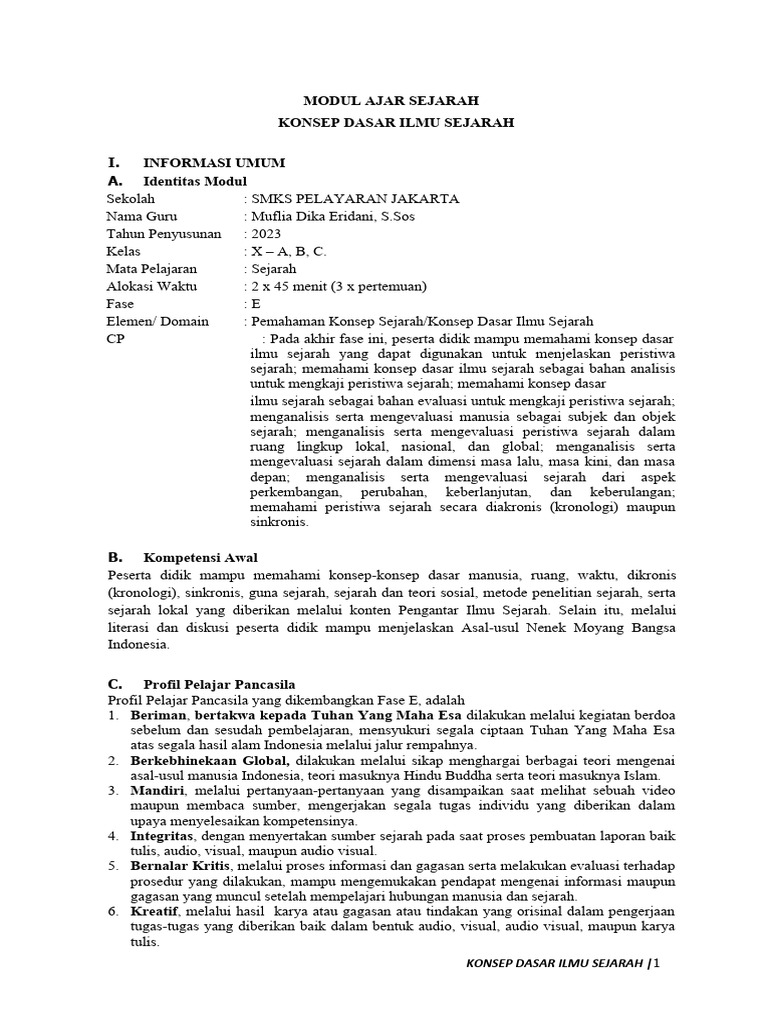 Modul Ajar 1 Fix Sejarah | PDF Modul Ajar 1 Fix Sejarah | PDF