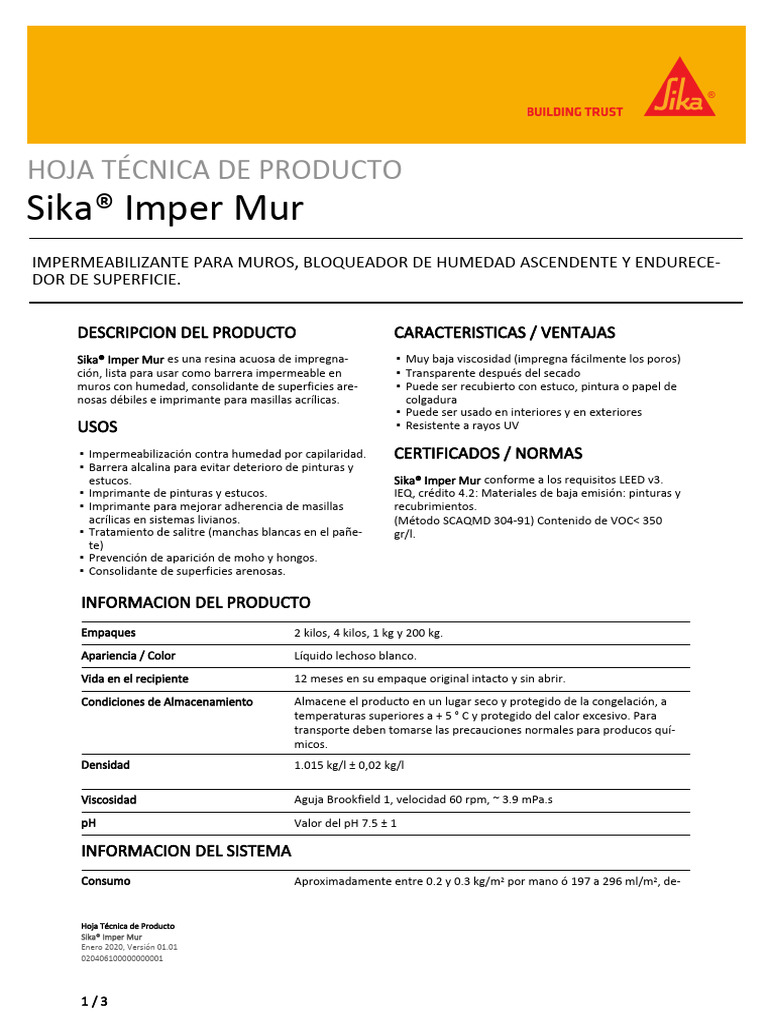 Sika Imper Mur | PDF | Materiales | Materiales de construcción