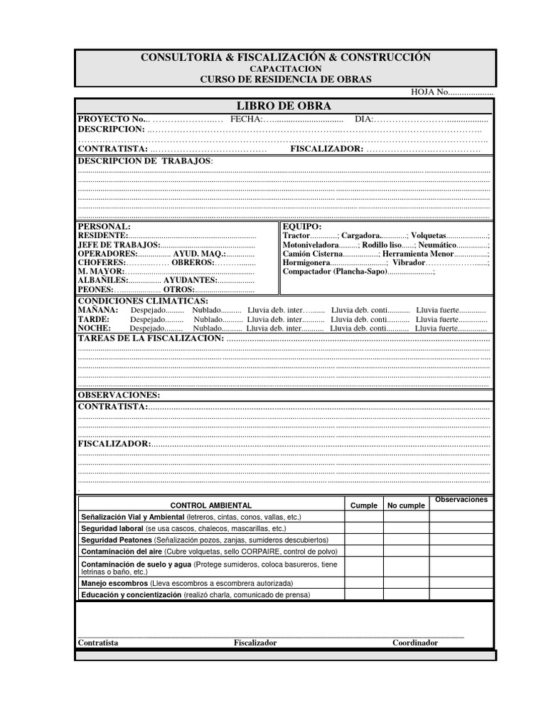 LIBRO de OBRA Residencia | PDF