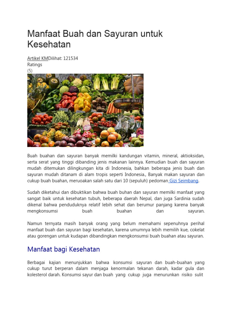 Manfaat Buah dan Sayur untuk Sehat | PDF | Kesehatan Holistik | Gaya Hidup