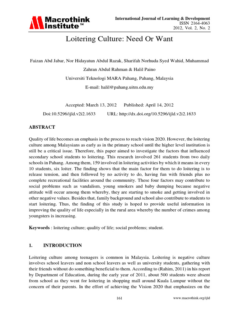 Loitering Culture Need or Want | PDF | Adolescence | Behavior