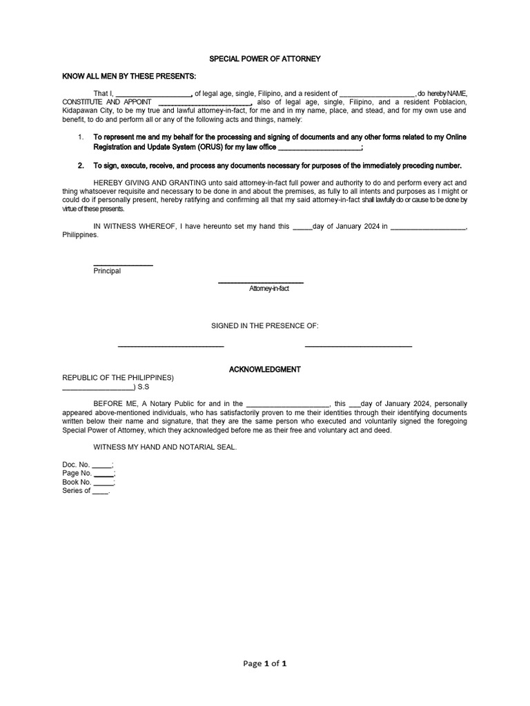 Spa For Orus 1 | PDF | Power Of Attorney | Private Law