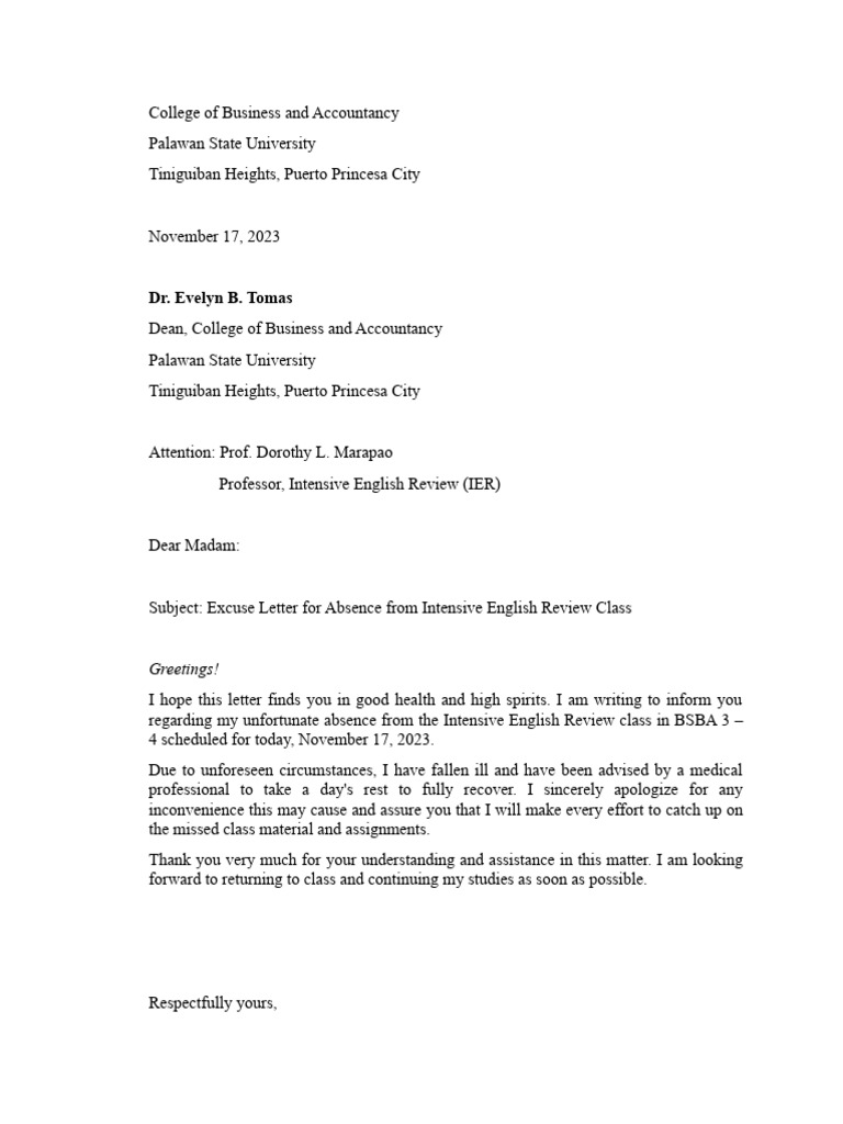 Full Block-Excuse Letter | PDF
