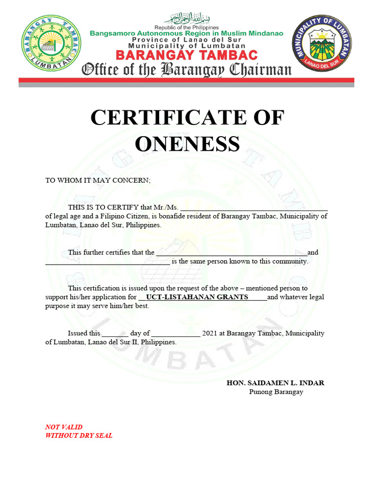 Certificate of Oneness | PDF