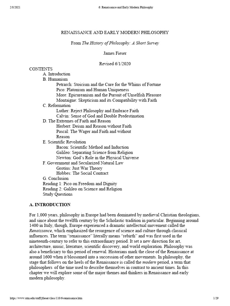 6 Renaissance and Early Modern Philosophy | PDF | Predestination | Humanism