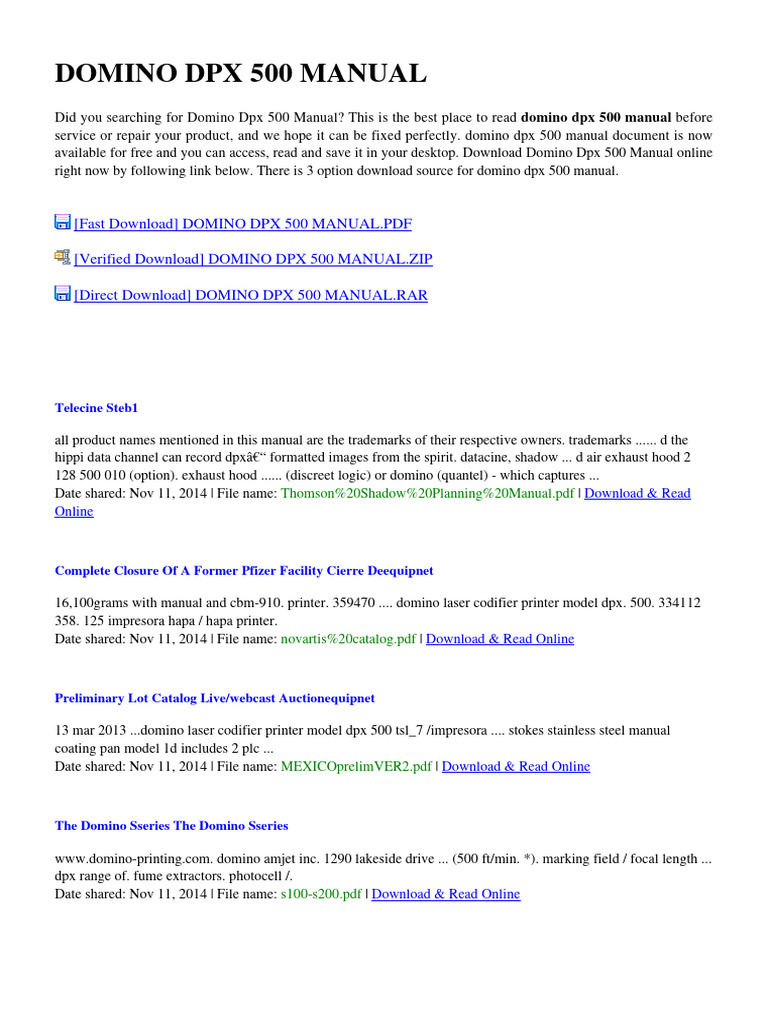Domino DPX 500 Manualpdf | Download Free PDF | Software | Computing