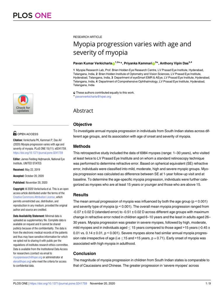 Myopia Progression Varies With | PDF | Medical Specialties | Clinical ...