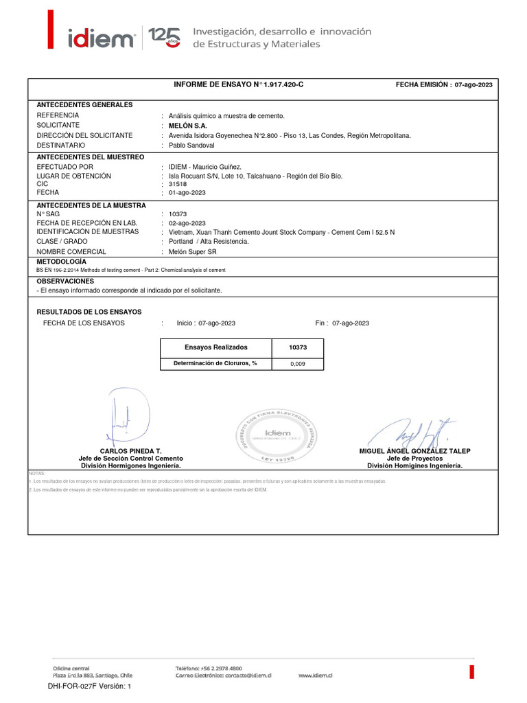 INF 1.917.420-C Contenido de Cloruros | PDF | Ingeniería de Edificación ...