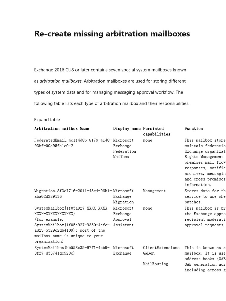 Exchange Arbitration Mailbox Guide | PDF | Command Line Interface | Microsoft Exchange Server