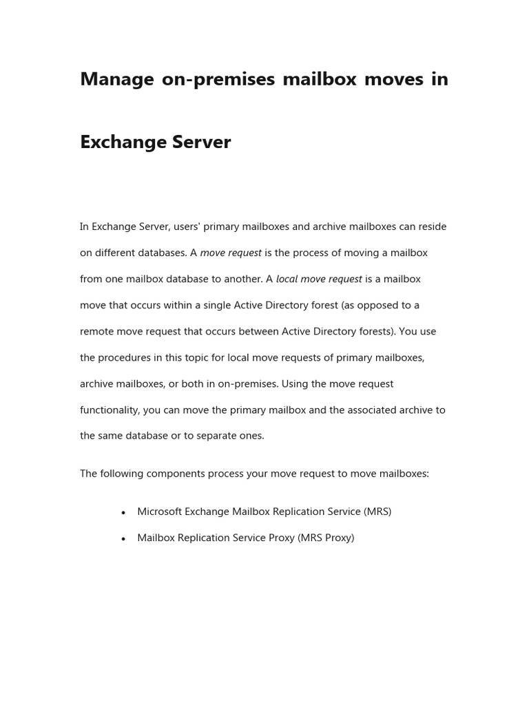 Manage On-Premises Mailbox Moves in Exchange Server | PDF | Microsoft ...