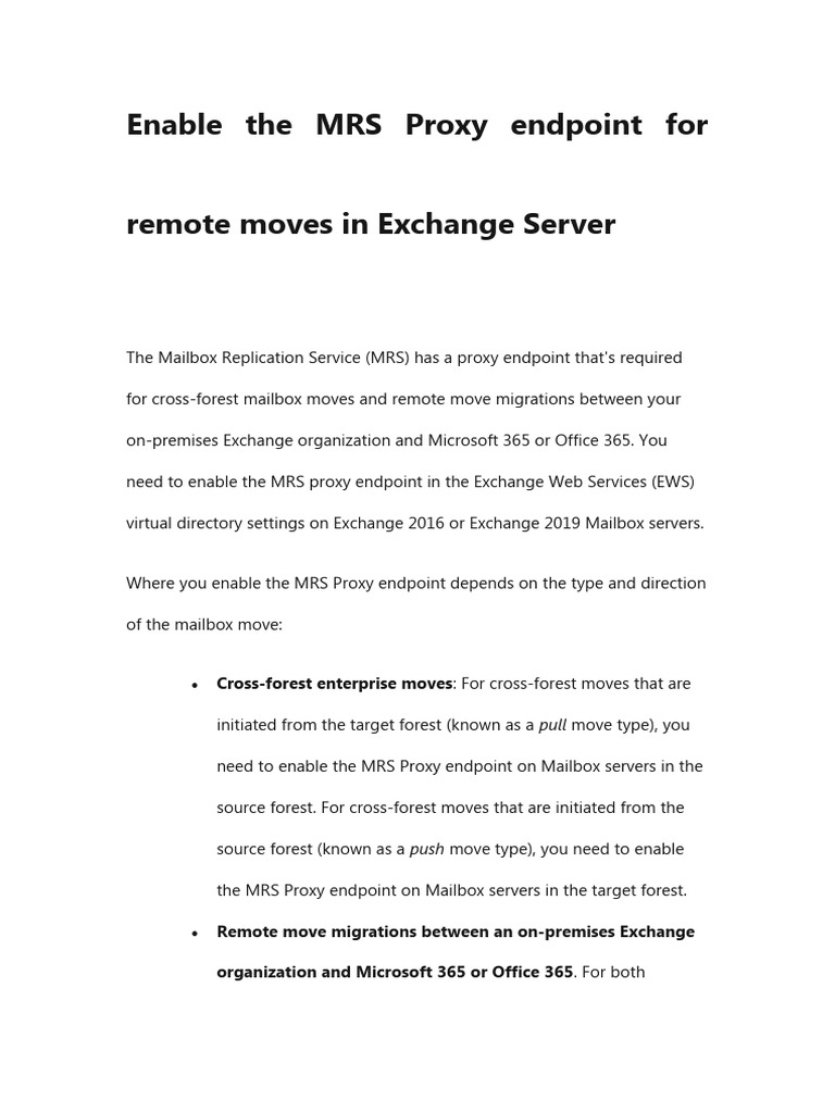 Enable The MRS Proxy Endpoint For Remote Moves in Exchange Server | PDF | Microsoft Exchange ...