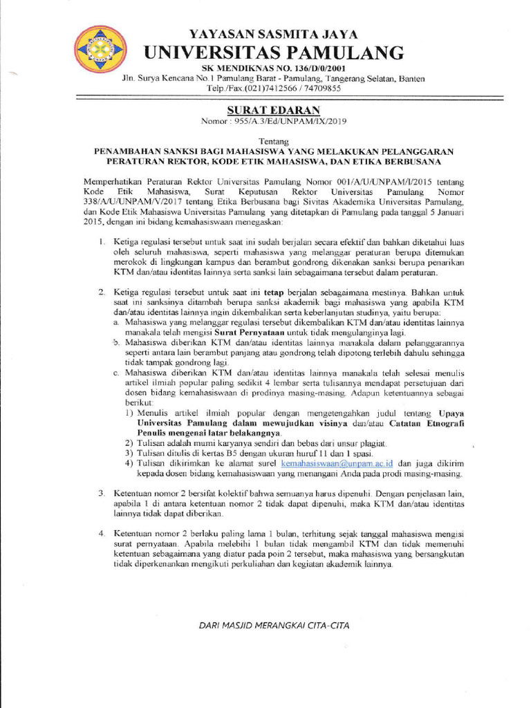 Rev 5 SE PENAMBAHAN SANKSI BAGI MAHASISWA YANG MELANGGAR PERATURAN ...