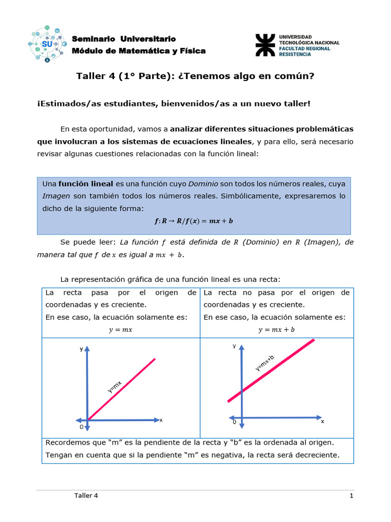 Taller 4 - 1° Parte - Tenemos Algo en Común | PDF | Ecuaciones | Linealidad
