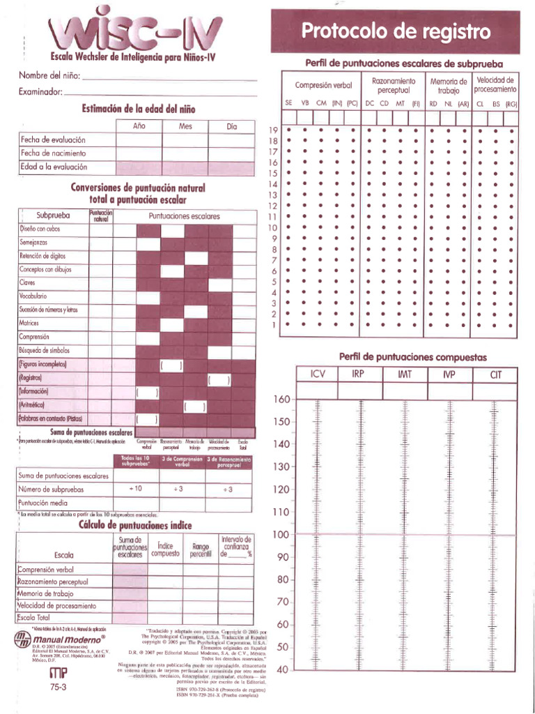 Protocolo WISC IV PDF | PDF